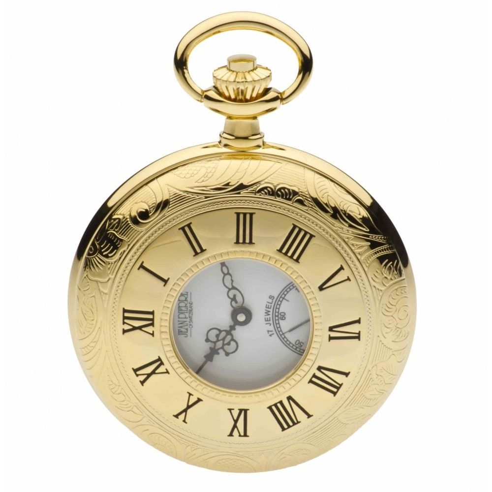 Jean Pierre Of Switzerland Gold Plated Half Hunter Mechanical Pocket ...